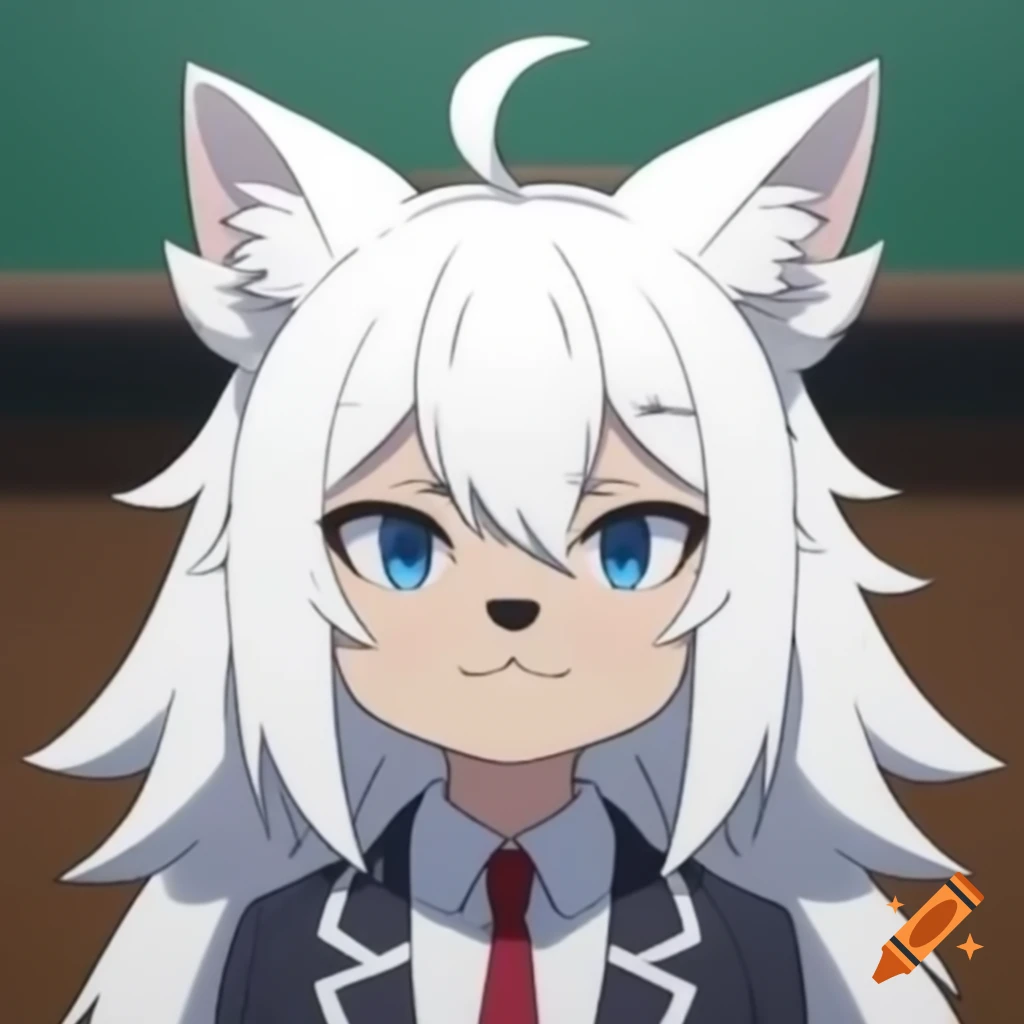 Female anthro white wolf kemono schoolgirl with engineering tools on ...