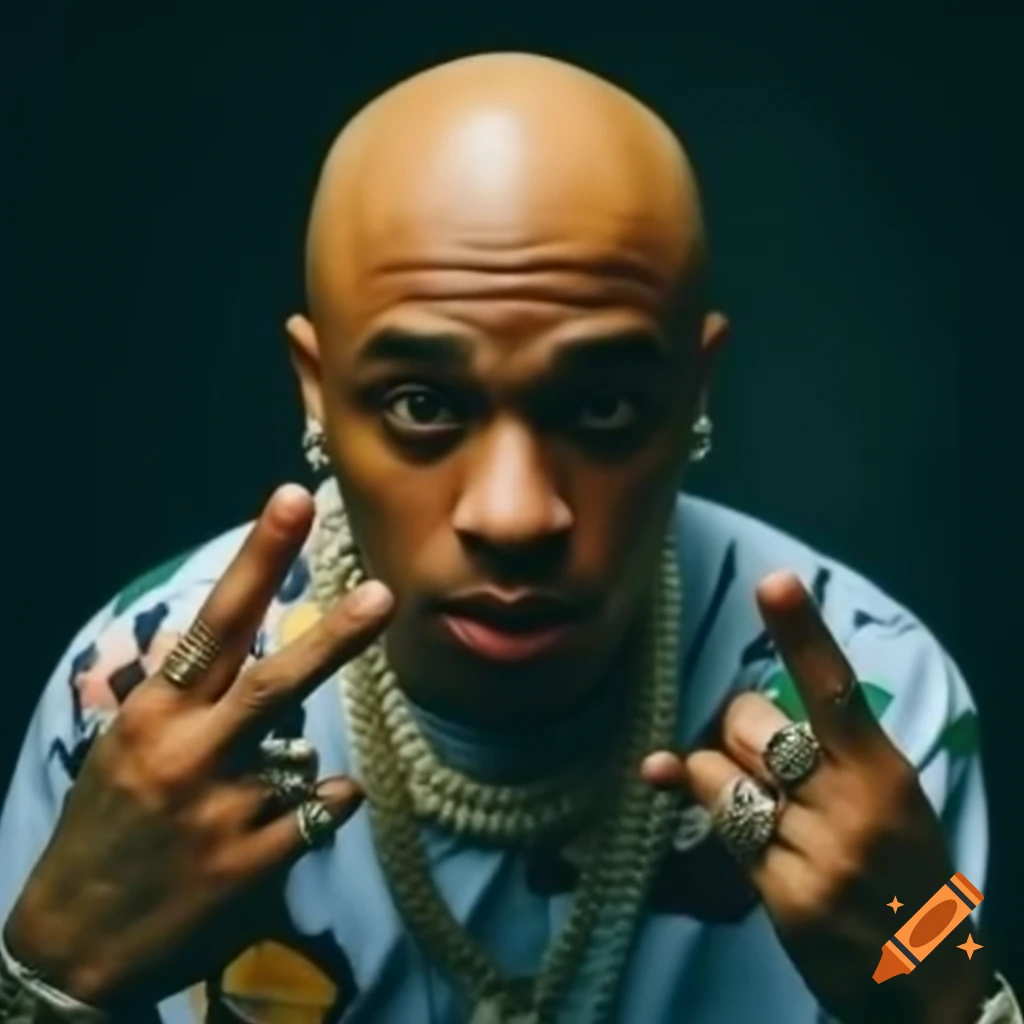 Mixed race rapper, 30 years old, bald on Craiyon