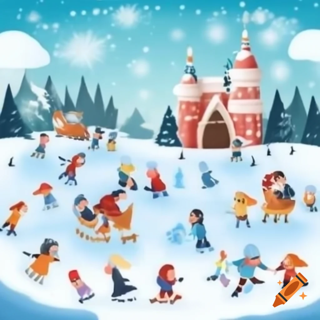 Winter wonderland featuring rides and children ice skating on Craiyon