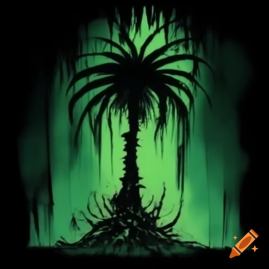 Eerie glowing palm tree made of bones in watercolour shades on Craiyon
