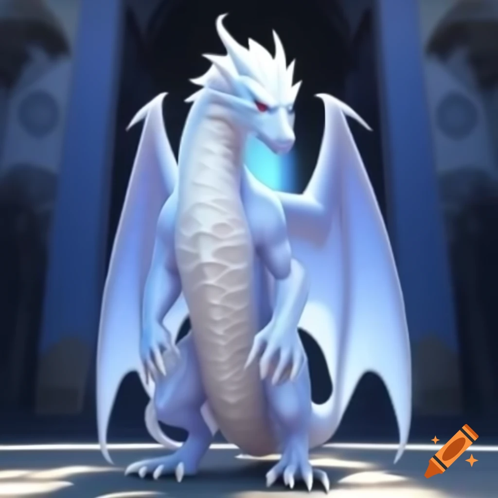 Majestic white dragon humanoid with captivating gaze on Craiyon