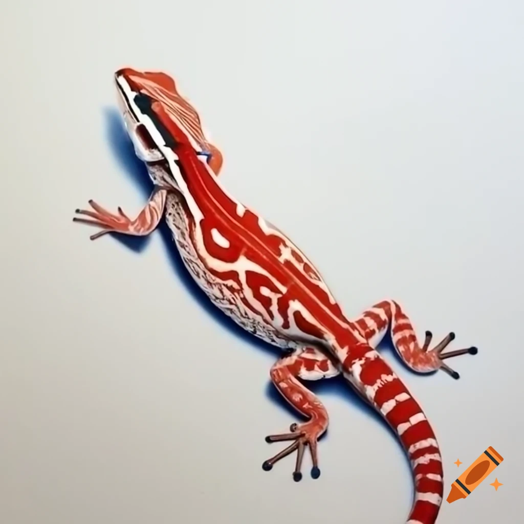 Red and white juvenile lizard wearing blue diaper, oil painting by Jan ...