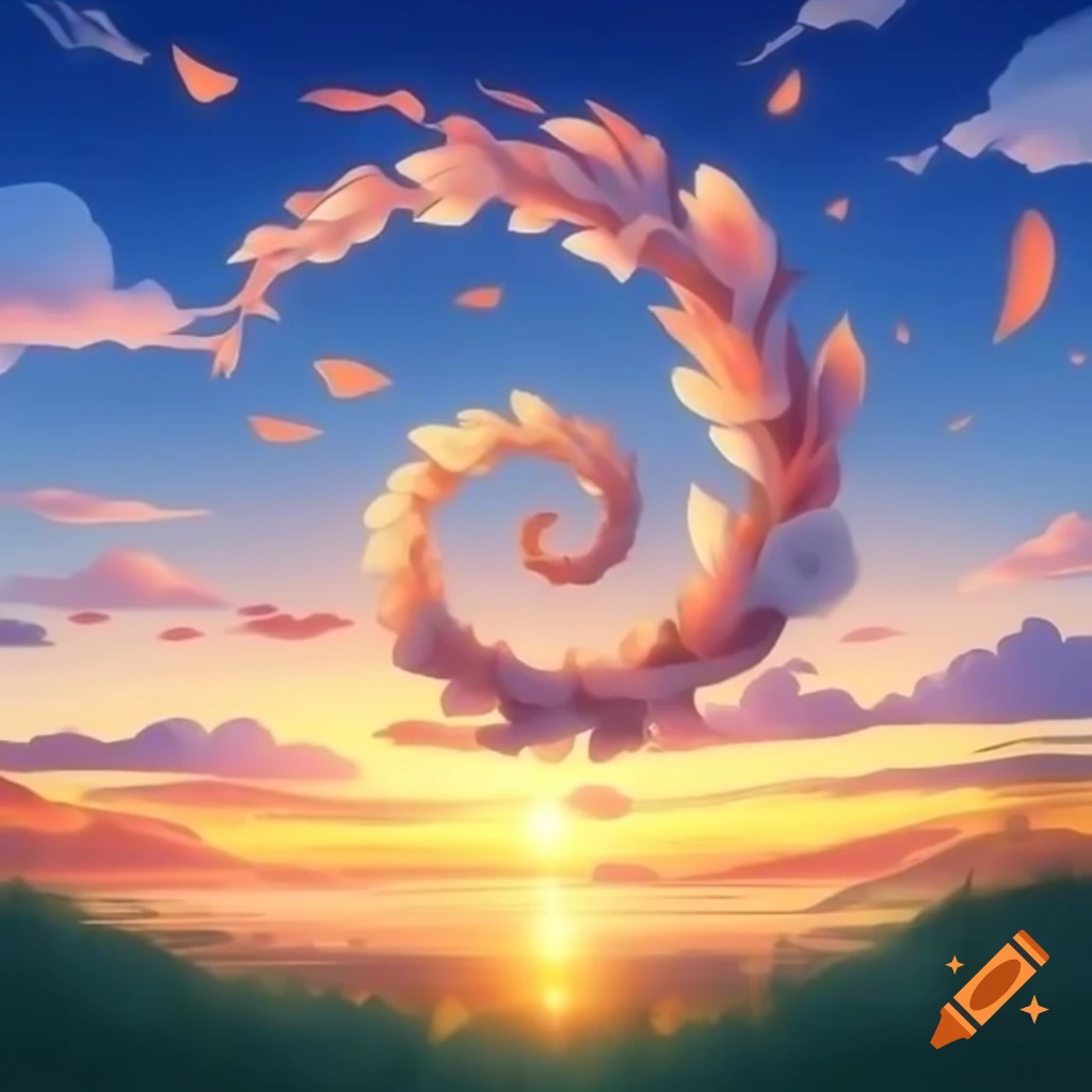 Spiral winds at dawn with petals flying in spring on Craiyon