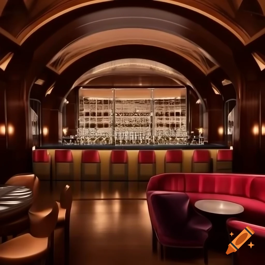 Elegant bar on New York skyscraper with sunset city view on Craiyon