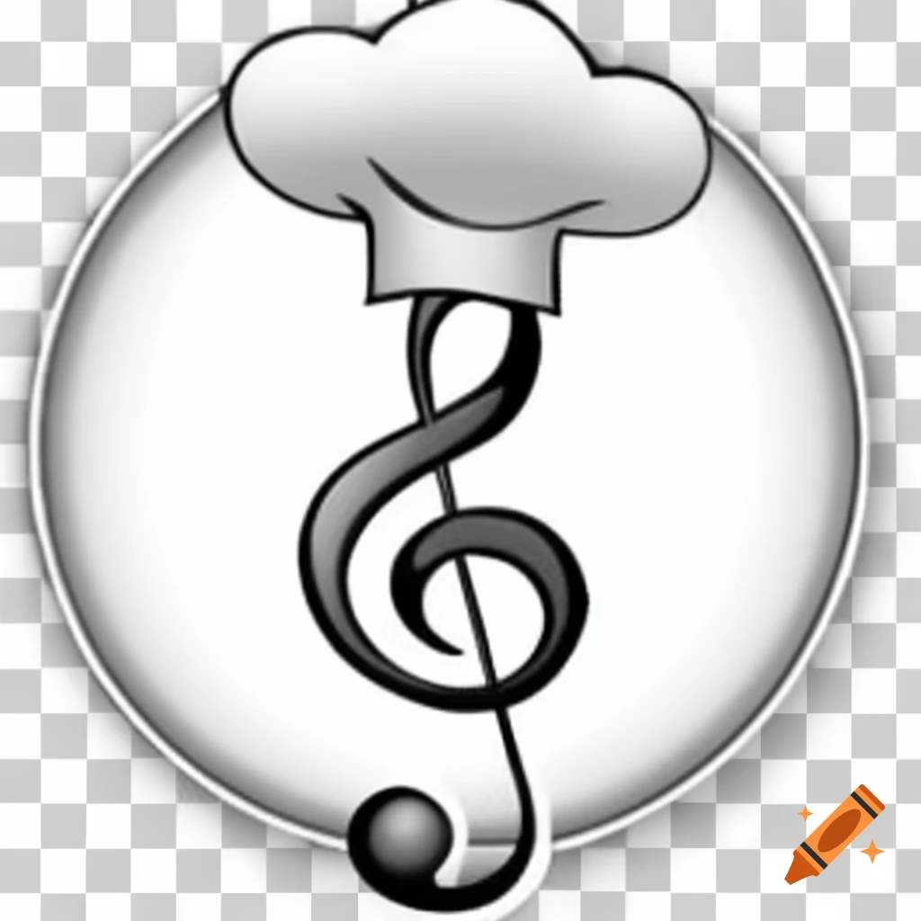 Treble clef wearing a chef hat, whimsical clipart on Craiyon
