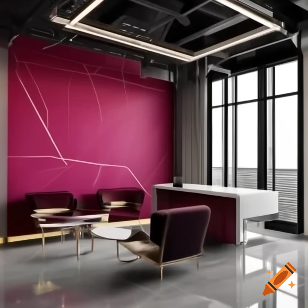Large modern bank office room with dark charcoal and deep burgundy ...