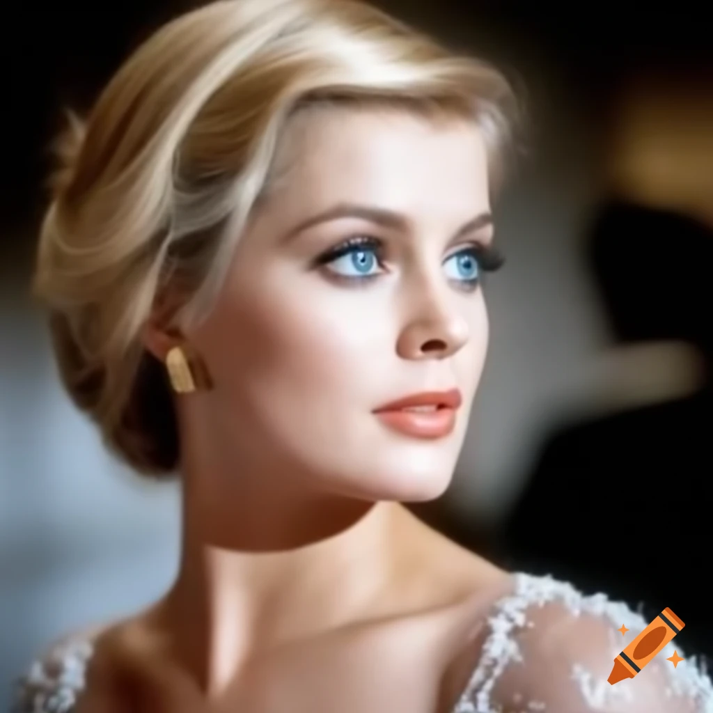 Hyper-realistic portrait of a european actress from 1963 with blue eyes ...