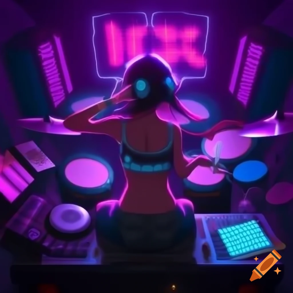Vaporwave style anime girl dancing in cyberpunk setting with neon ...