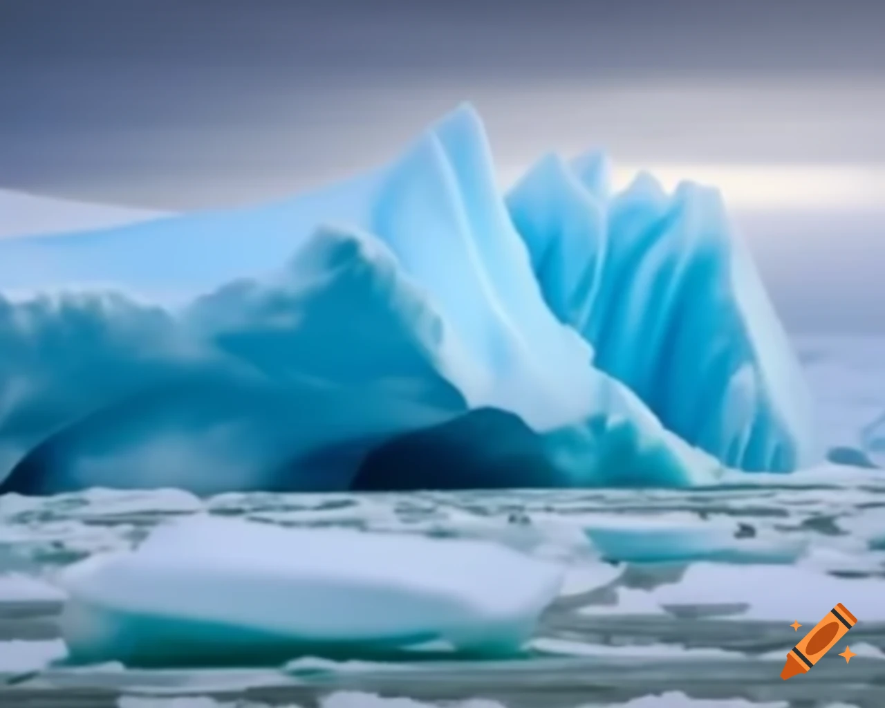 Iceberg breaking from glacier into ocean, dramatic scene with waves and ...