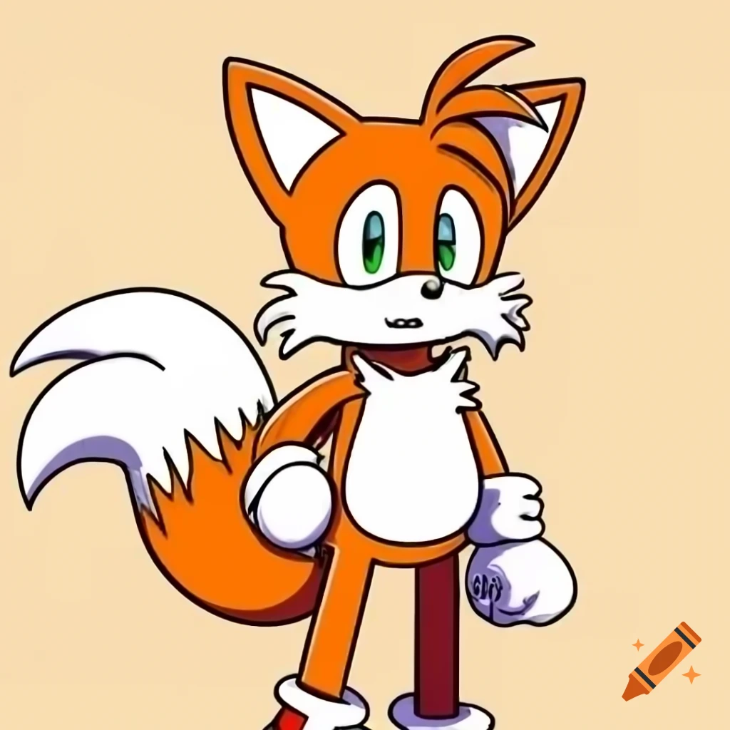 Cartoon fox character resembling tails from sonic, wearing white t ...