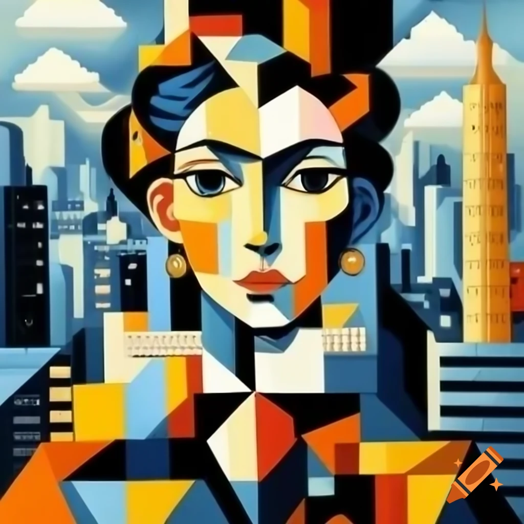 Cubist portrait of woman in cityscape influenced by picasso on Craiyon