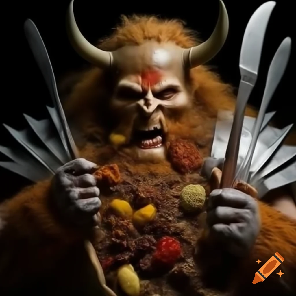 Warrior with spices and cutlery symbolizing culinary mastery on Craiyon