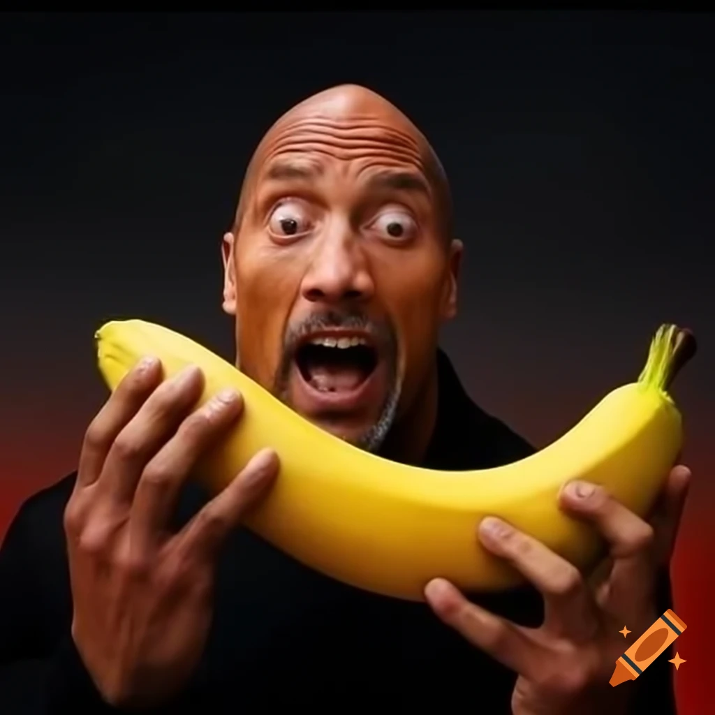 Dwayne Johnson expressing shock at the sight of a banana on Craiyon