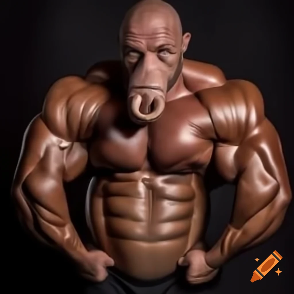 Bodybuilder with exaggerated muscles and intense expression on Craiyon