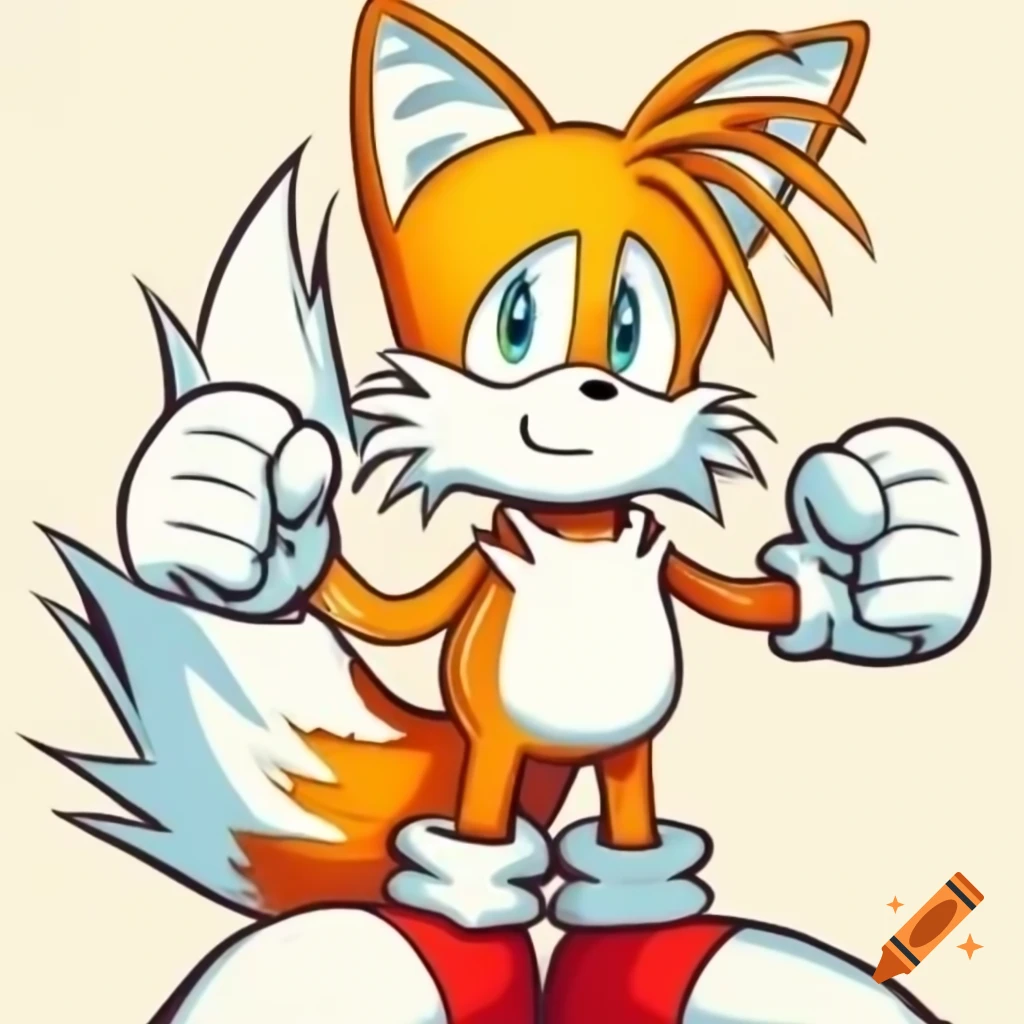 Cartoon fox character resembling Tails from Sonic, wearing a white T ...