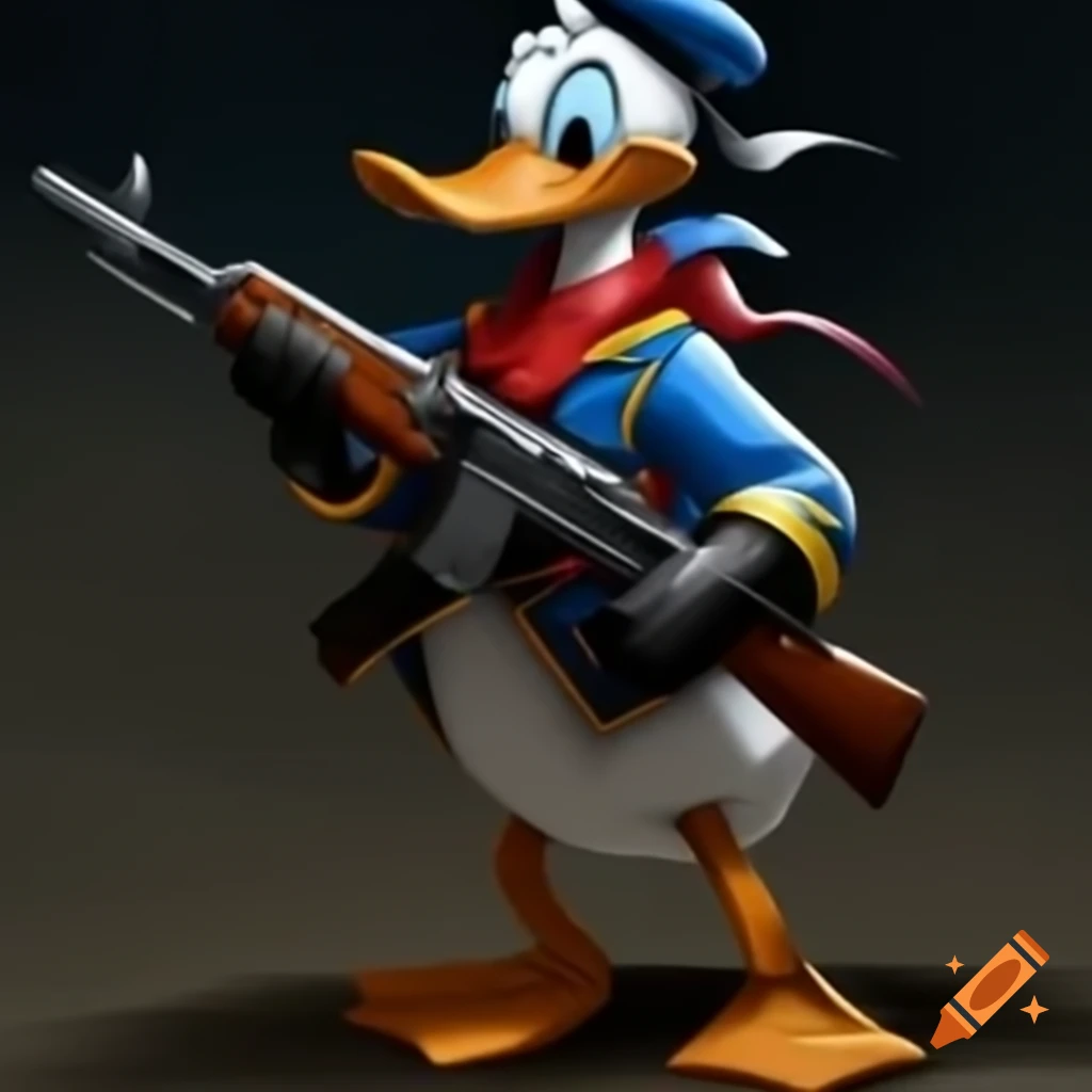 Donald duck in military uniform, leading the charge with m4 rifle on ...