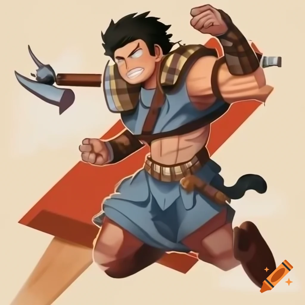 Vibrant shonen jump gladiator protagonist character design on Craiyon