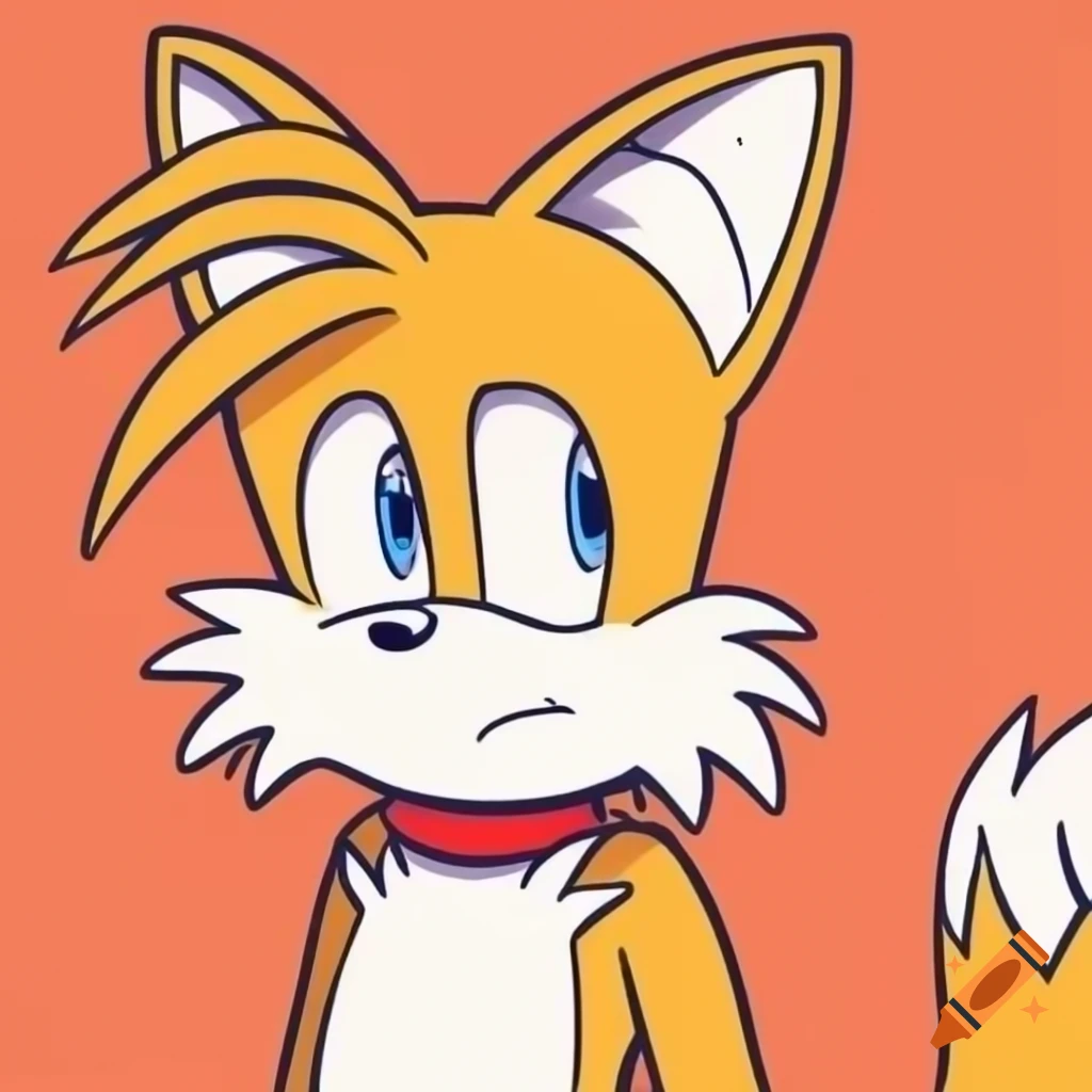 Cartoon character resembling tails the fox in white t-shirt and red ...