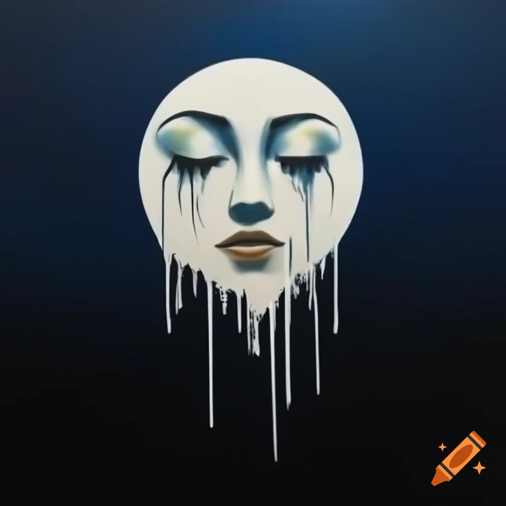Abstract painting of a moon with a face and dripping effects on Craiyon