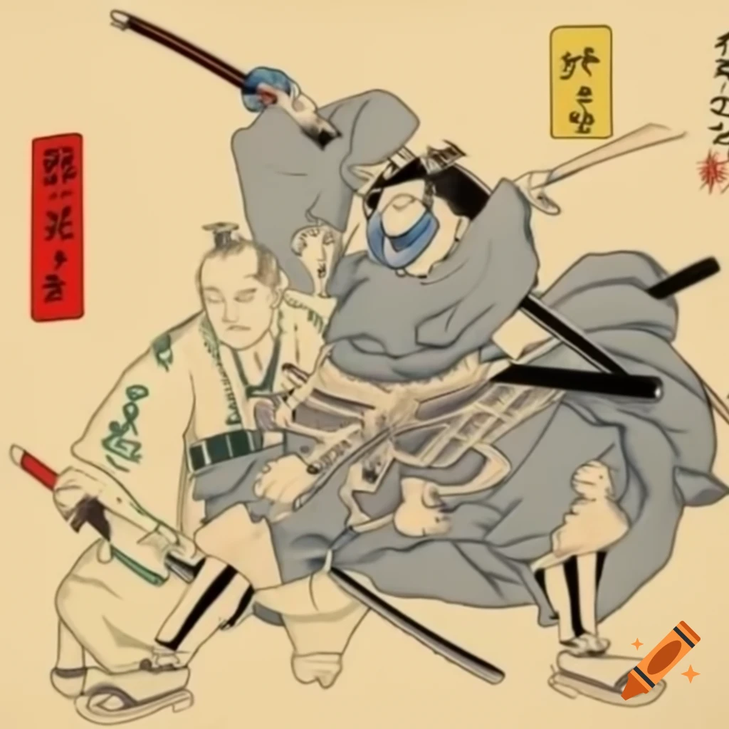 Japanese traditional manga-style drawing of ronin fighting in Takehiko ...