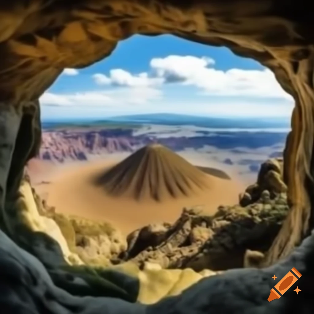 Panoramic view of Mars landscape inside crater with hills and boulders ...
