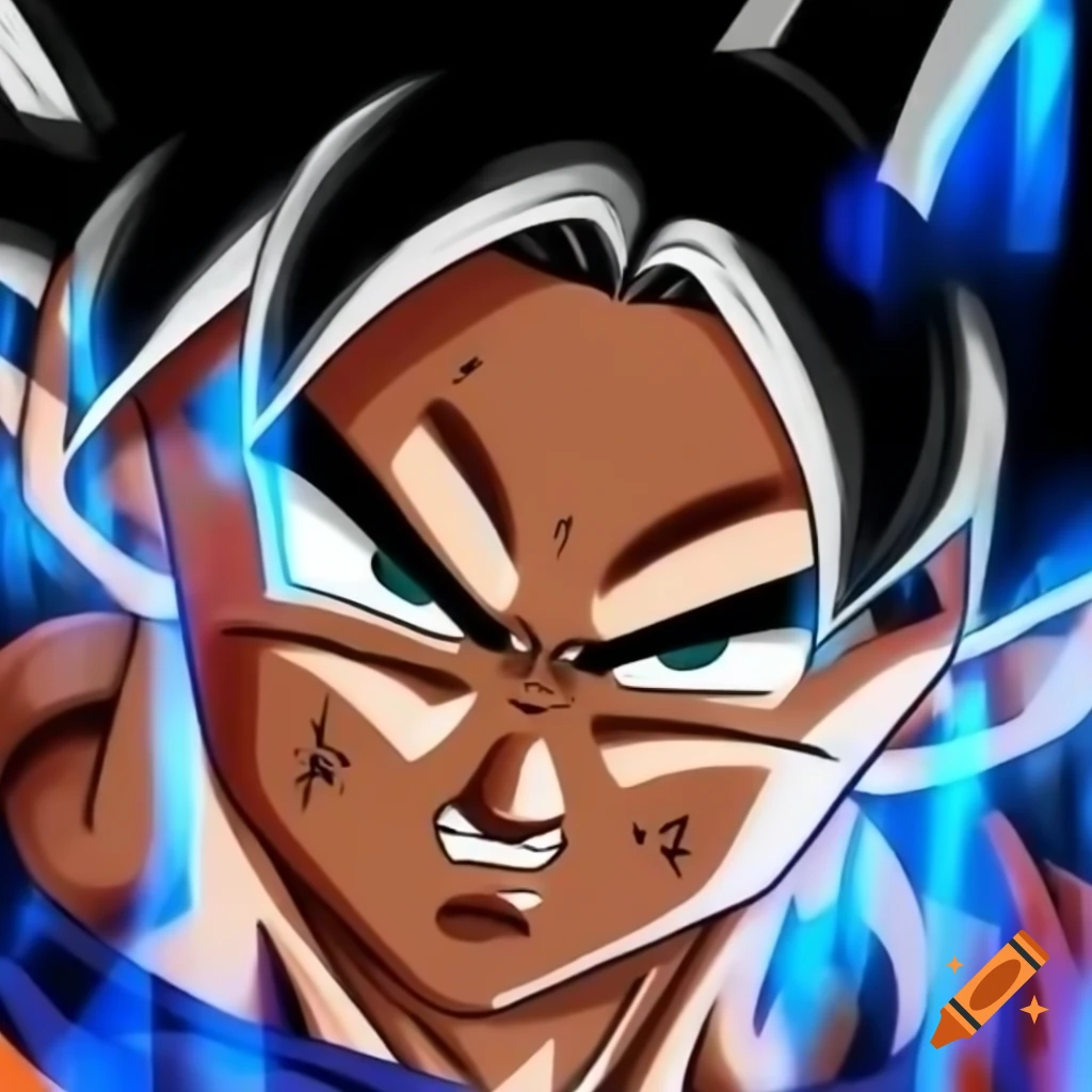 Goku contemplating Saiyan DNA in a reflective moment on Craiyon