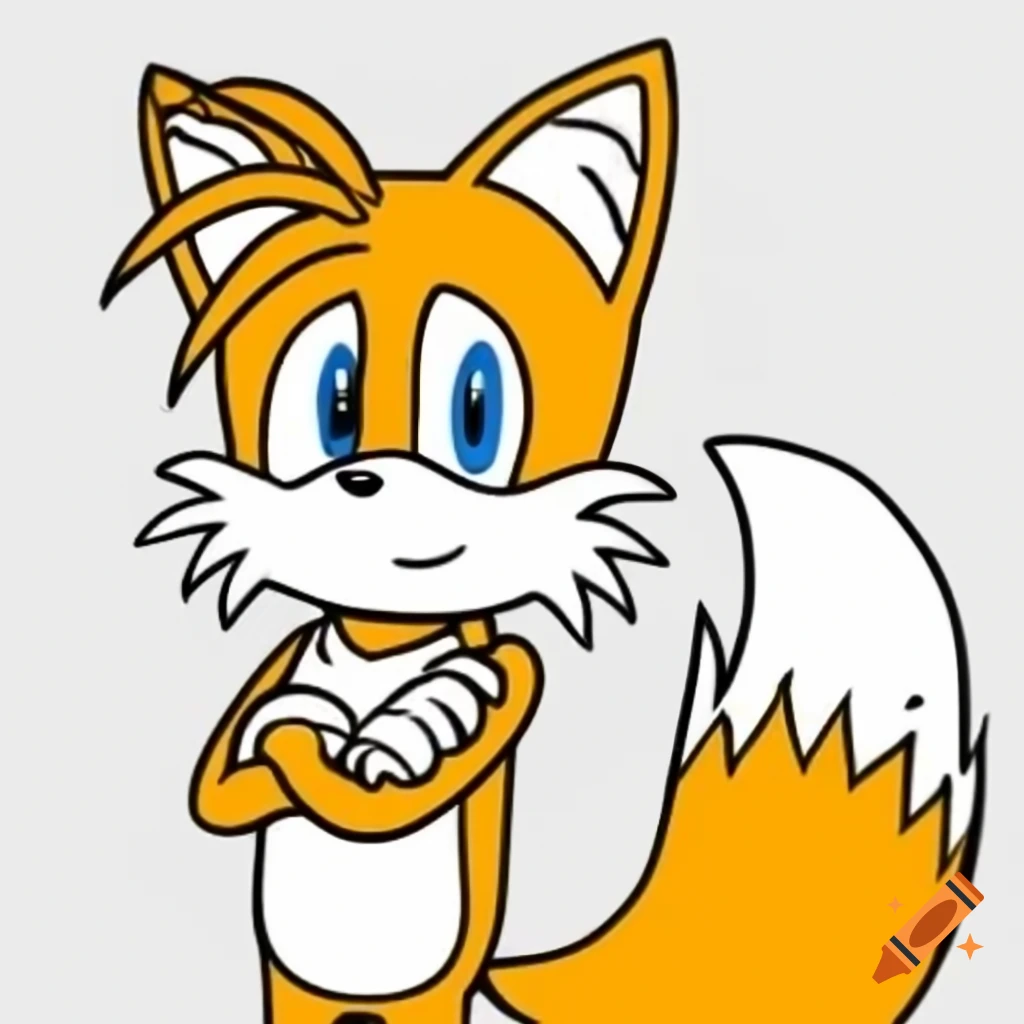 Cartoon fox character resembling tails from sonic, wearing white t ...
