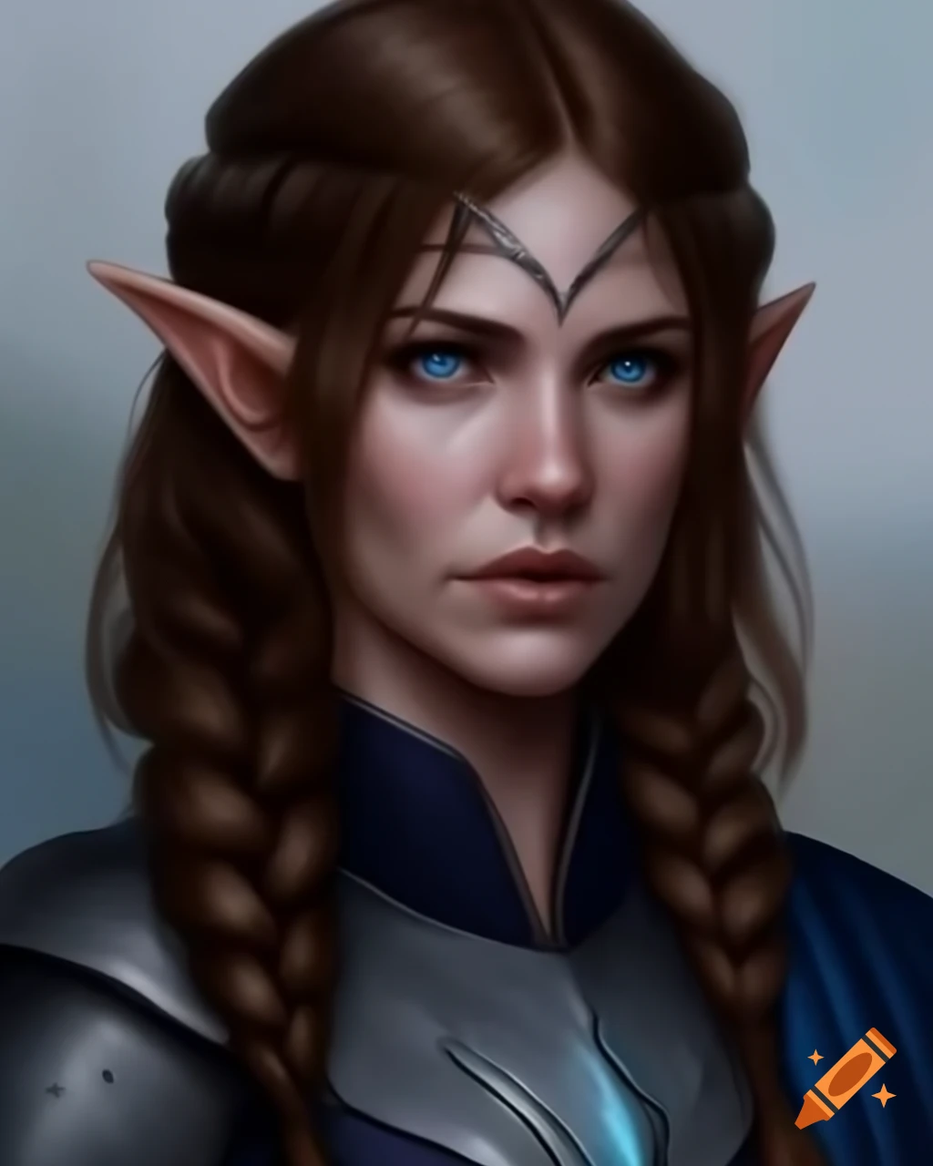 Full body drawing of middle-aged female elven ranger with braid, blue ...