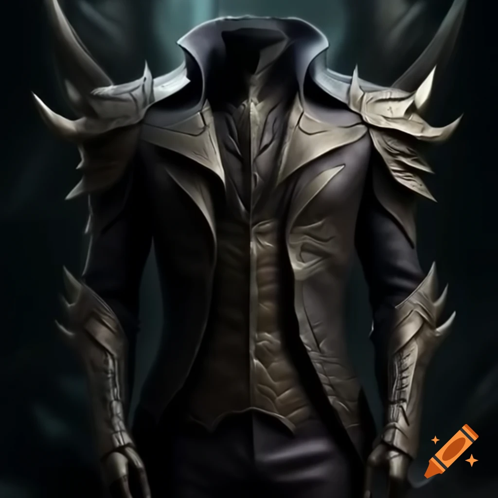 Dark fantasy inspired men's suit featuring dragon motifs on Craiyon