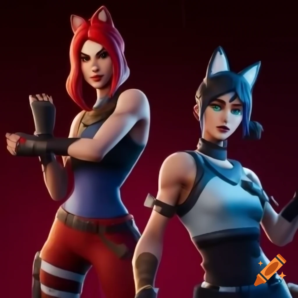 Female fortnite fighter striking a pose with feline companion on Craiyon