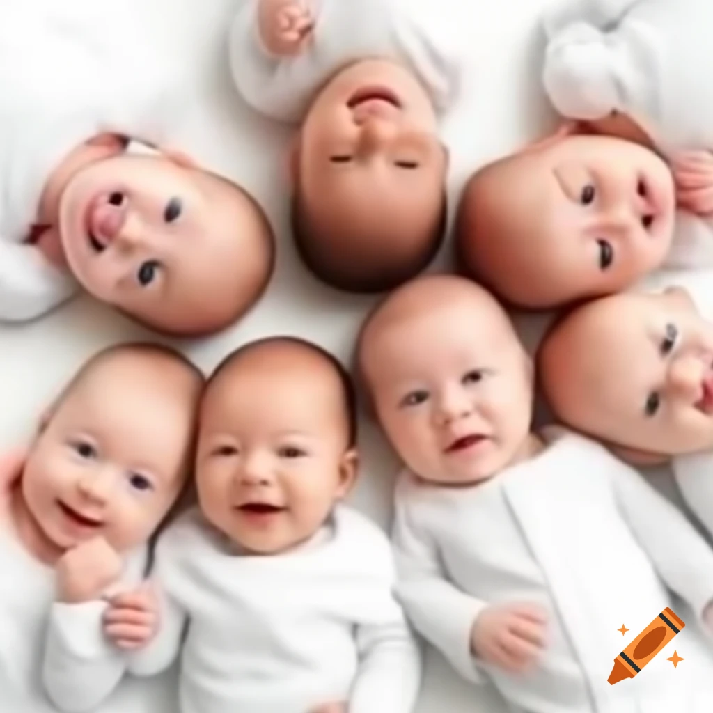 Group of tiny white babies huddling together, giggling with innocence ...