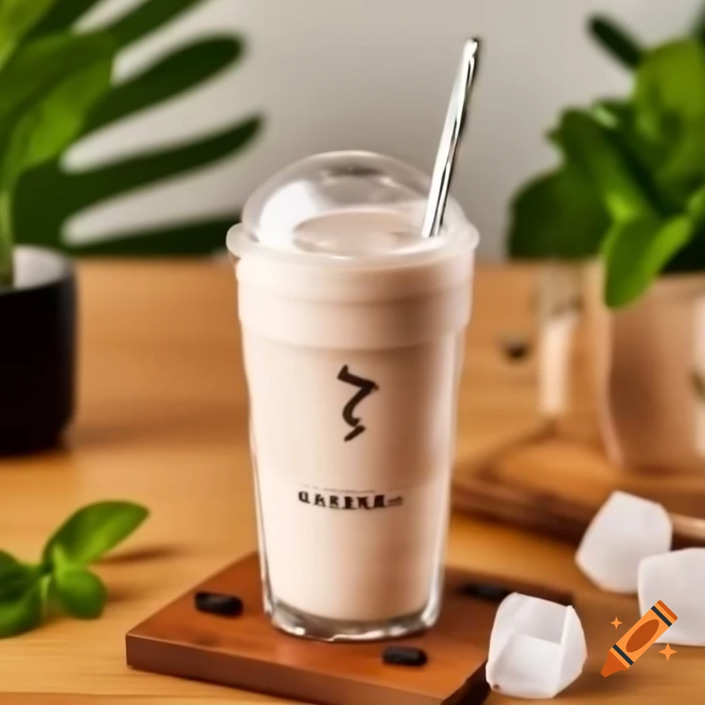 Bubble milk tea with tapioca pearls and mint leaves in modern café on ...