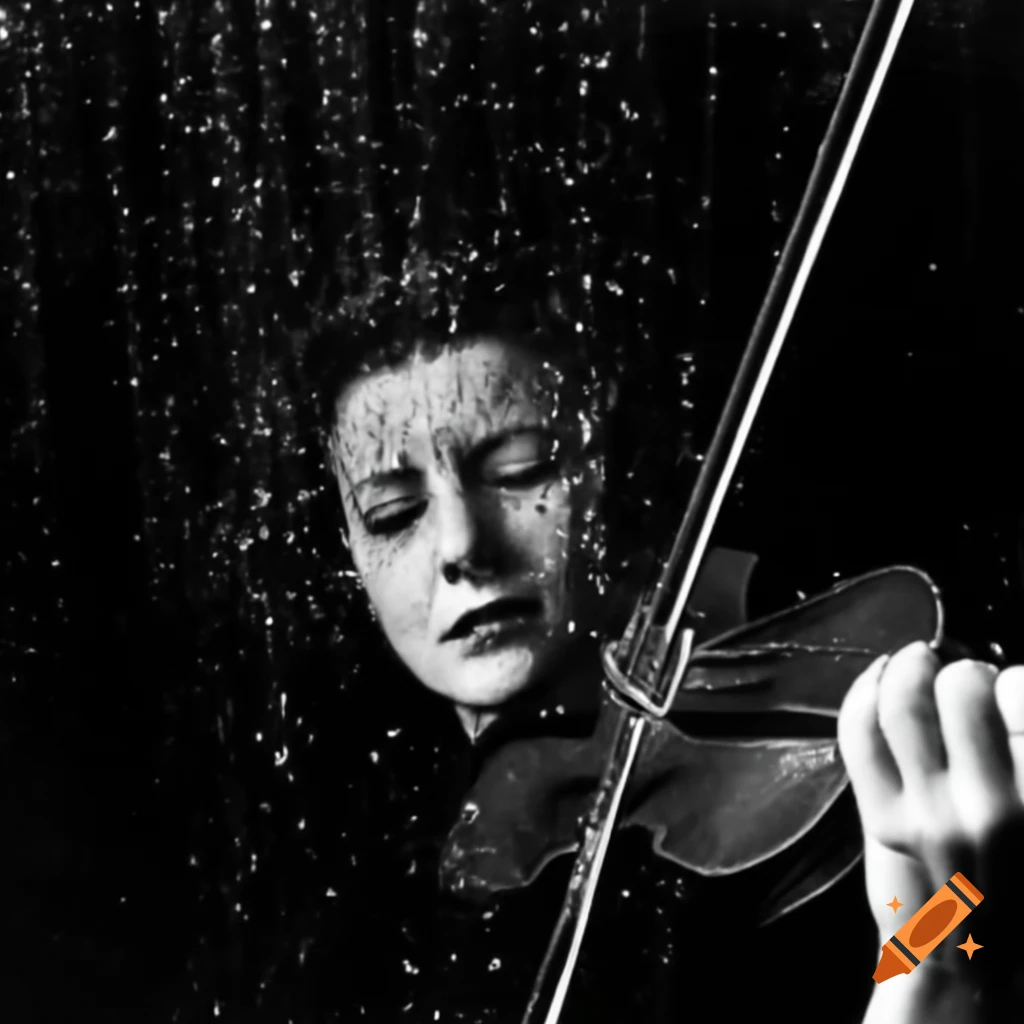 1940s black and white image of person crying while playing violin on ...