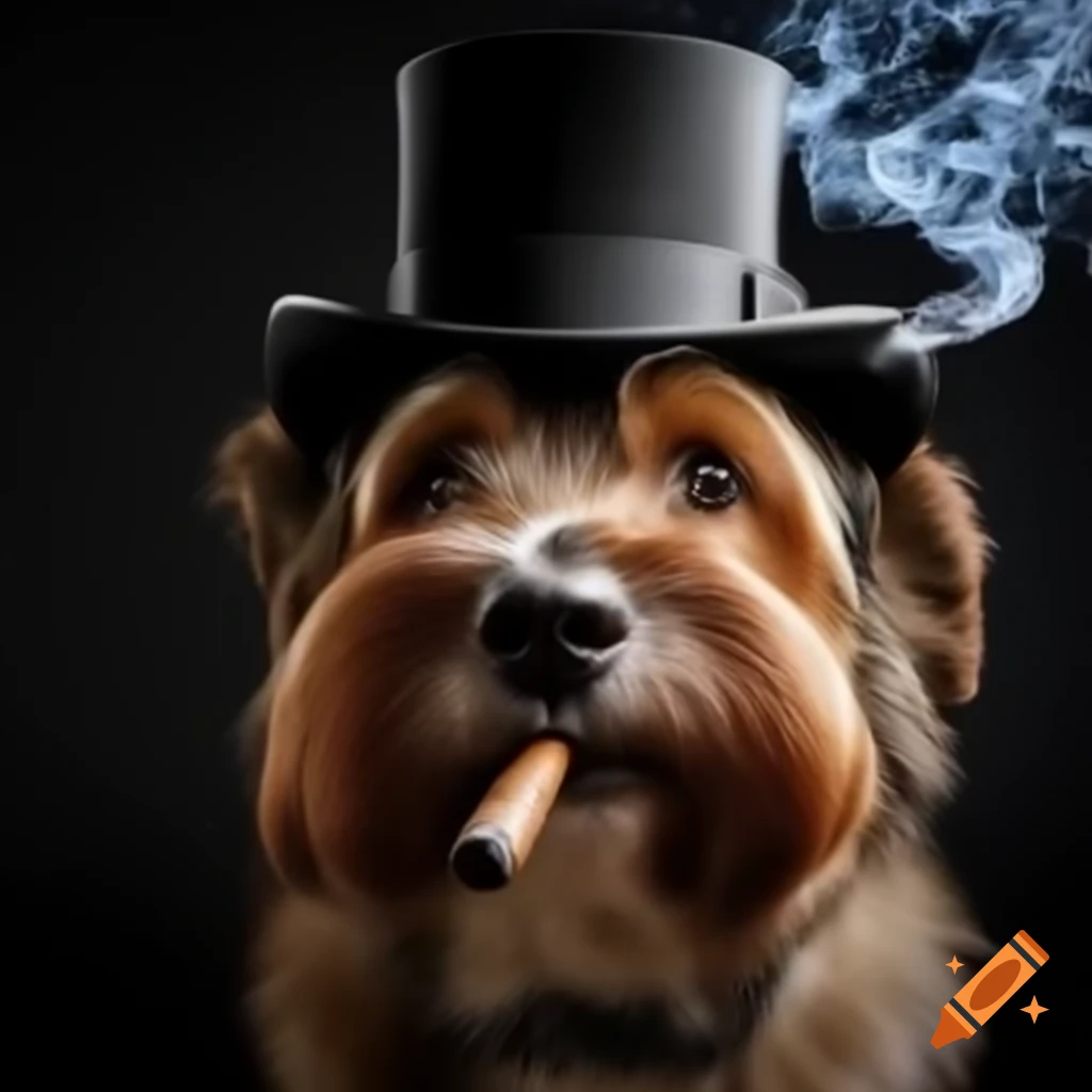 Dogs wearing top hat, monocle, and mustache while smoking cigar on Craiyon