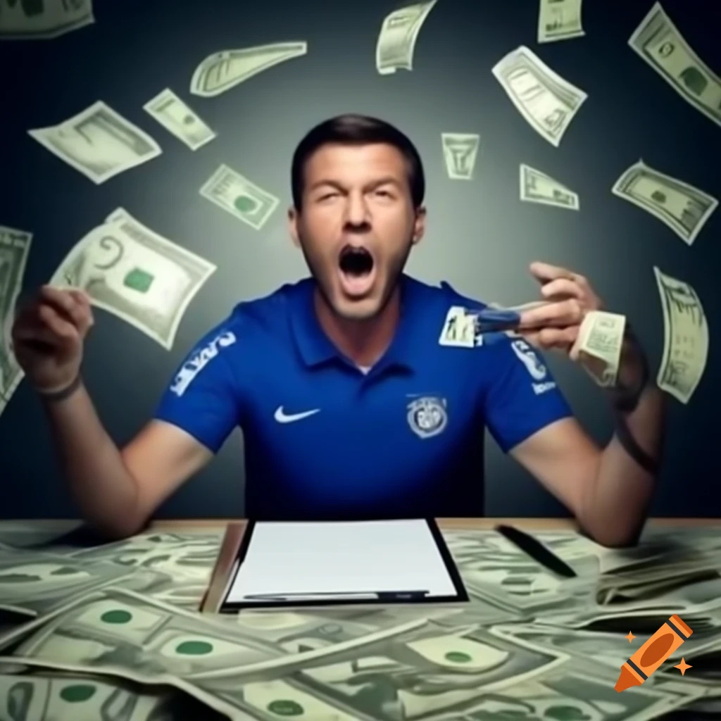 Football manager analyzing player statistics with pen and tablet amid ...
