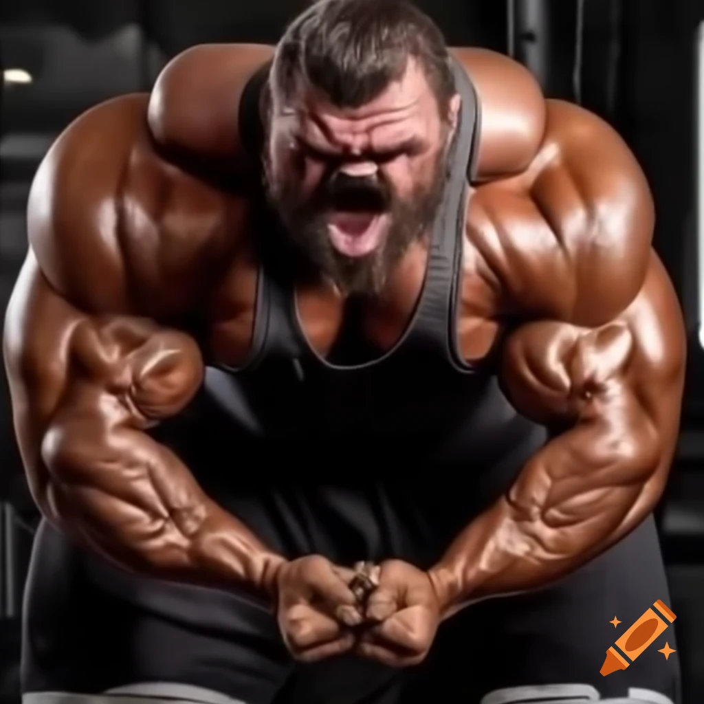 Dramatic muscular bodybuilder showcasing large muscles and intense ...