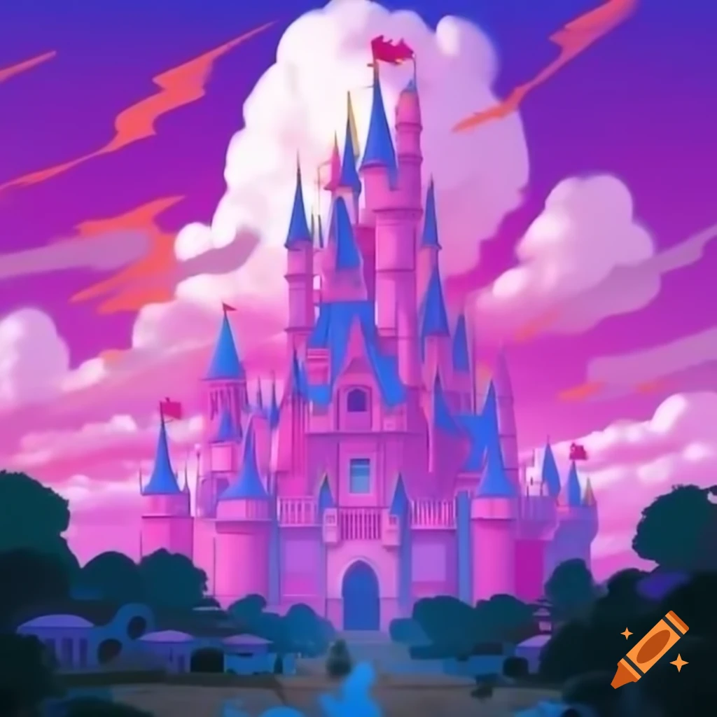 A city filled with pink castles and a pink sky with clouds on Craiyon
