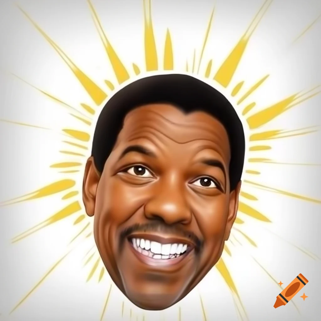 Cartoon rendering of Denzel Washington laughing against a white ...