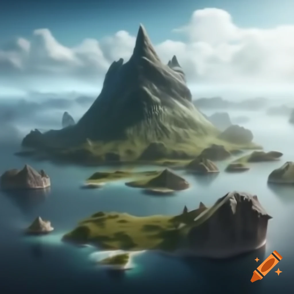 Imaginary island with detailed realistic land features on Craiyon