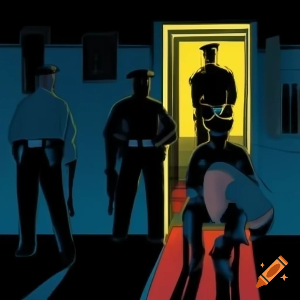 Comic art scene of neighbor opening door with curious expression on Craiyon