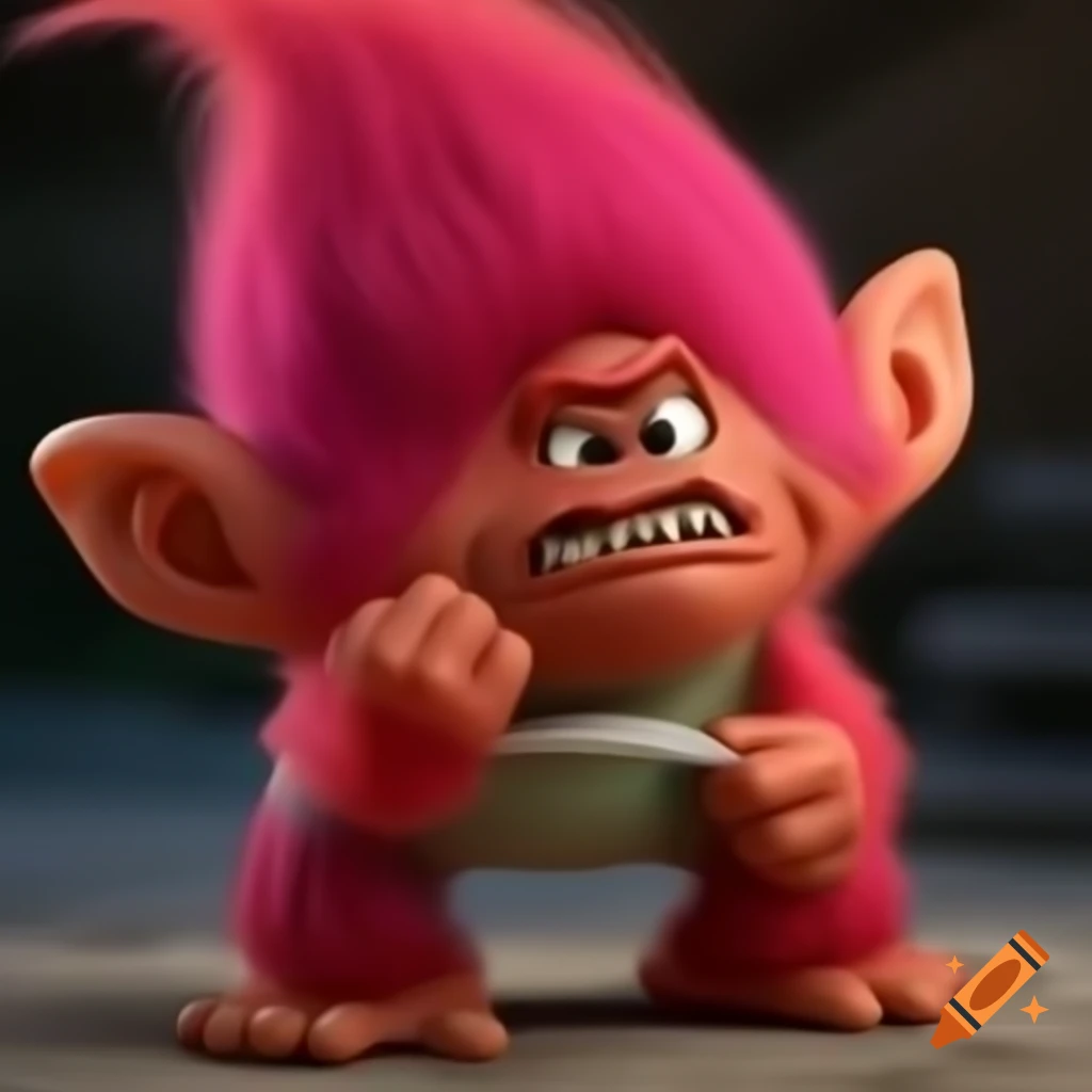 Red troll-like cartoon character coughing on Craiyon