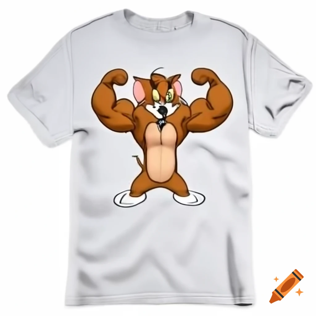 White t-shirt featuring Tom and Jerry flexing muscles on Craiyon
