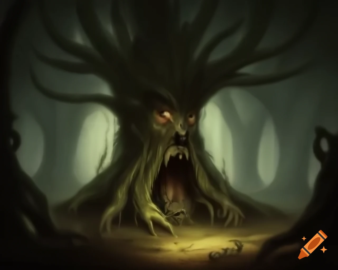 Gothic fairy tale scene with ancient gnarled tree as guardian of ...