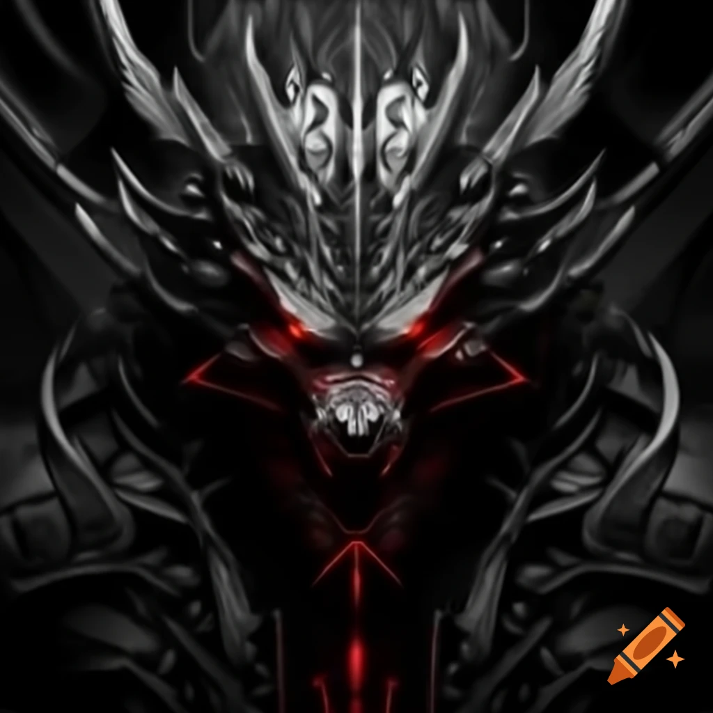 Intricate black, white, and red gothic line art design, featuring ...