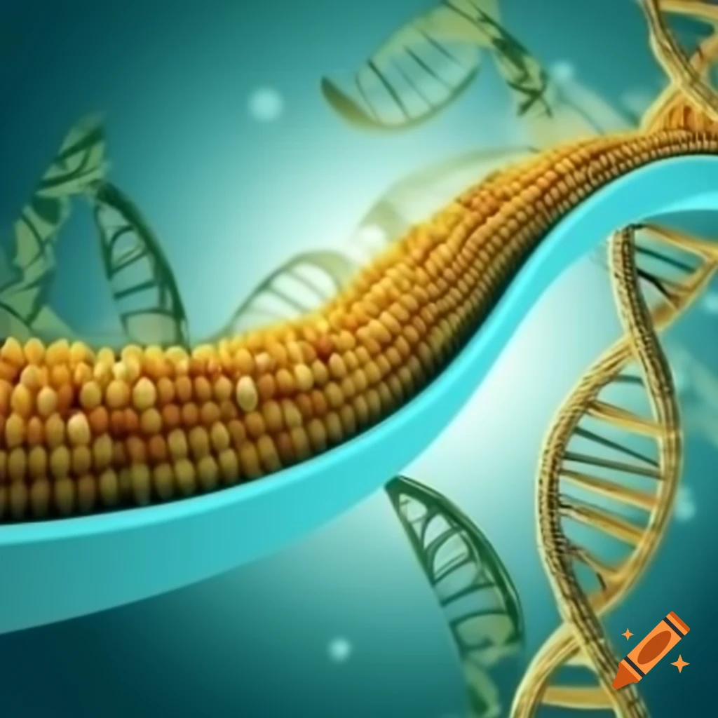 Abstract art of indian corn kernels among dna strands on Craiyon