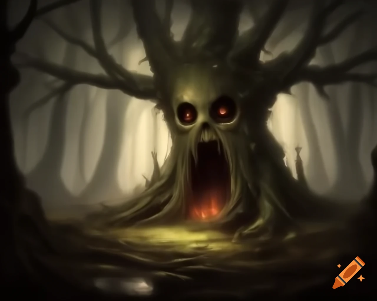 Gothic fairy tale scene with ancient gnarled tree as guardian of ...