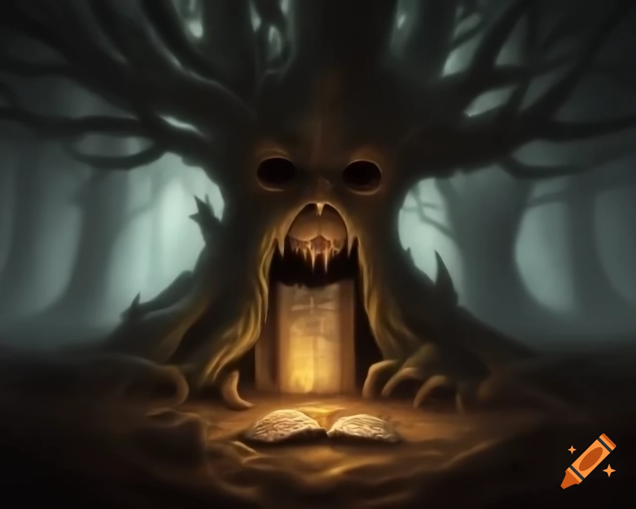 Gothic fairy tale scene with ancient gnarled tree as guardian of ...