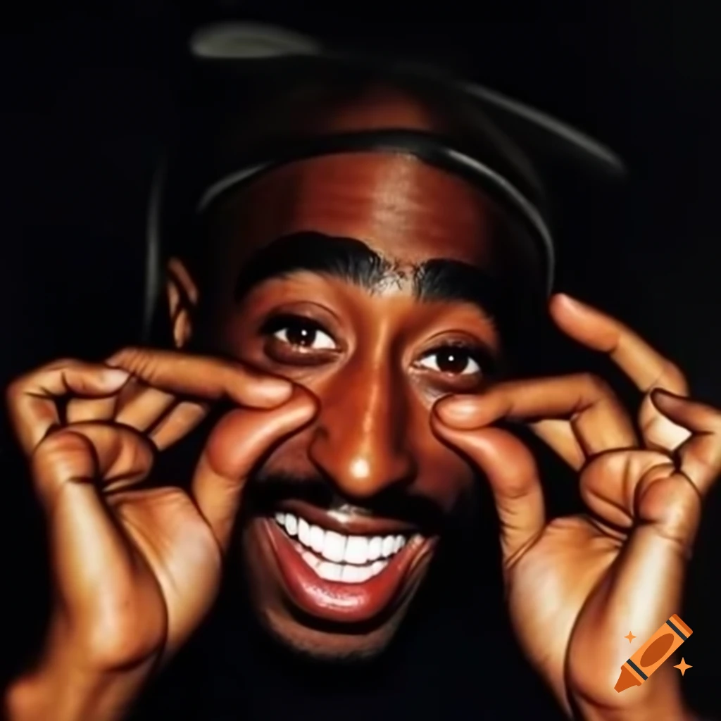 Tupac shakur laughing with playful glint in eyes on Craiyon