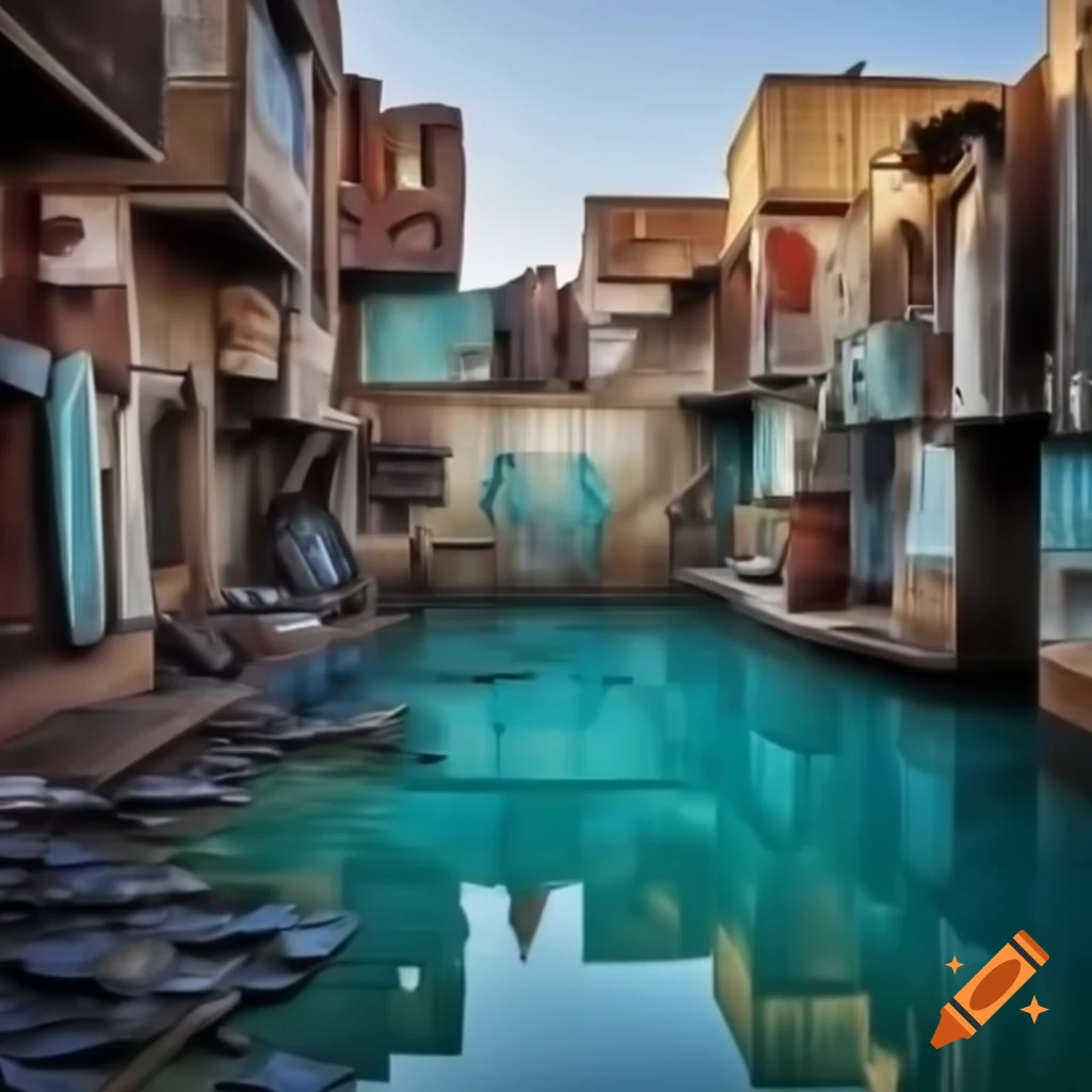 Weathered makeshift garbage slum wall made of metal and rusty sheets on ...