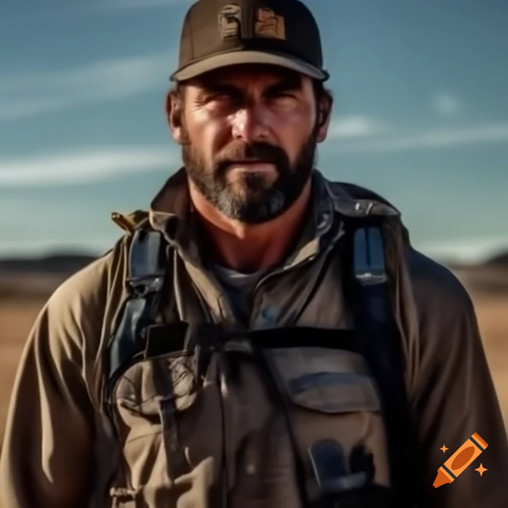 Rugged man representing american masculinity, embodying confidence and adventure on Craiyon